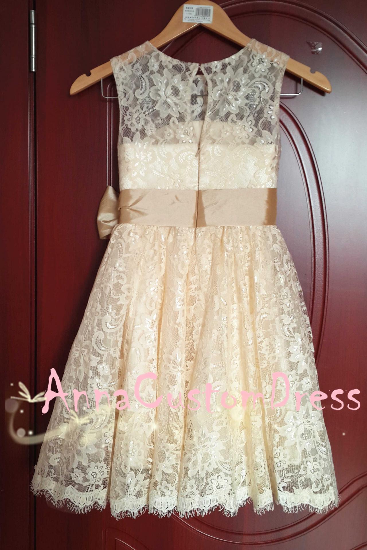 Scoop Ankle Length Champagne Lace Flower Girl Dress On Luulla
